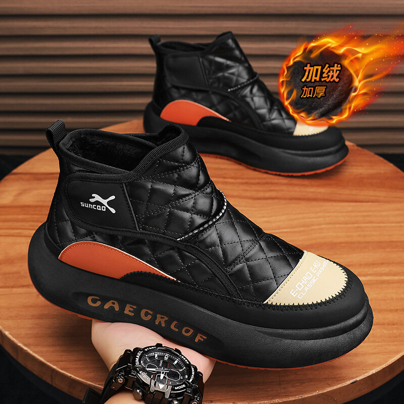 Высокие утолщенные мужские хлопковые ботинки для Северо-Восточного Китая, новый стиль зимы 2025 года, водонепроницаемые, на флисовой подкладке, теплые, изготовлены из кожи и меха.
