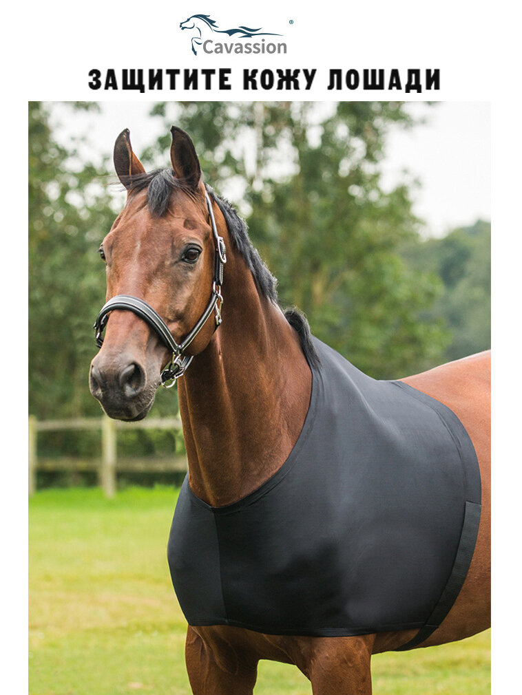 Попона для лошадей CAVASSION, противомоскитная, чёрный, серый металлик, размер L