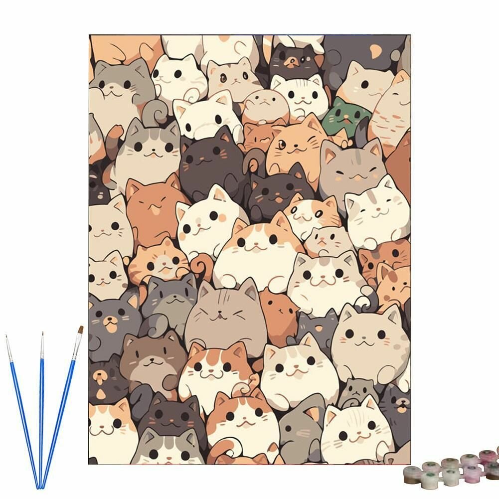 Набор для раскрашивания по номерам с кошками, антистресс рисование своими руками, уютная интерьерная картина маслом для начинающих