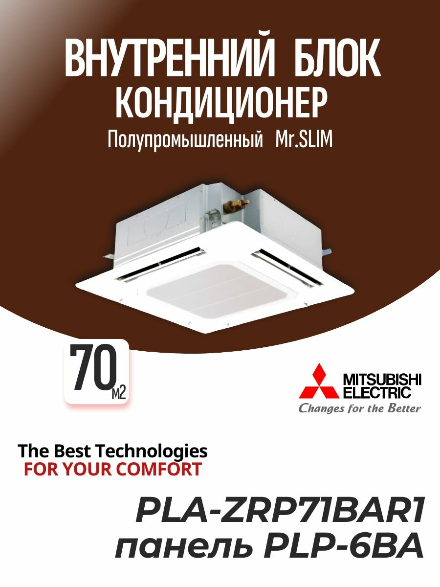 Mitsubishi Electric PLA-ZRP71BAR1 кассетный внутренний блок и панель PLP-6BA, до 70 кв. м