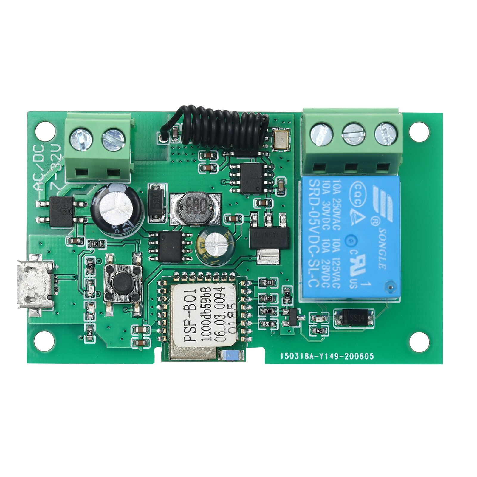 Модуль реле eWeLink DC5V 12V 24V 32V Wifi RF 433MHz для умного дома с дистанционным управлением через приложение для телефона, таймером, совместимый с Google Home, Voice Control, для систем доступа, 10A, 2200W, 2.4GHz, режимы inching/self-locking, 3