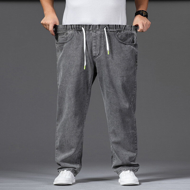 Охоты Брюки JYL Чистый цвет Эластичный пояс папа штаны/свободн. япон. прямой нога Харлан джинсы муж. плус размер сплошной цвет толстый муж. штаныГрей/30
