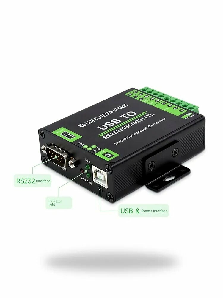 Waveshare FT232RNL преобразователь USB в RS232/485/422/TTL, скорость до 3 Мбит/с, черный