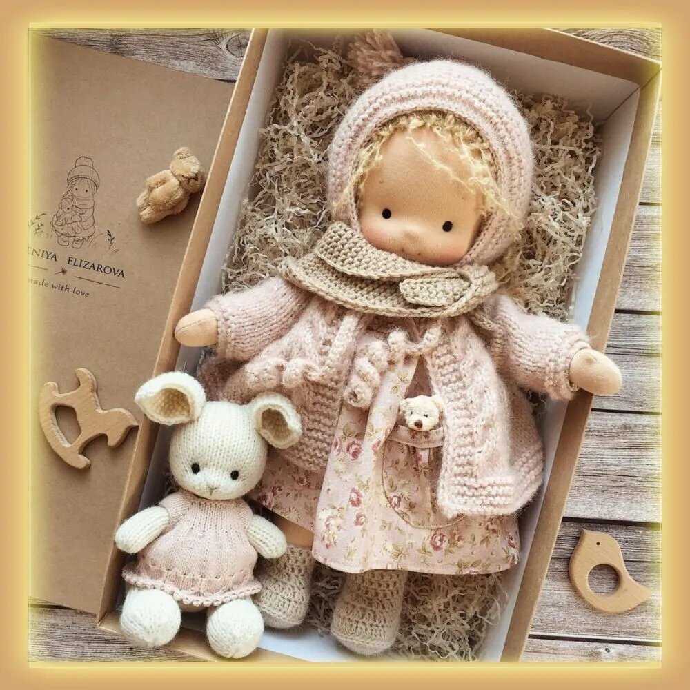 Waldorfdoll Кукла для девочки мягкая с одеждой текстильная тряпичная с длинными волосами интерьерная ручной работы