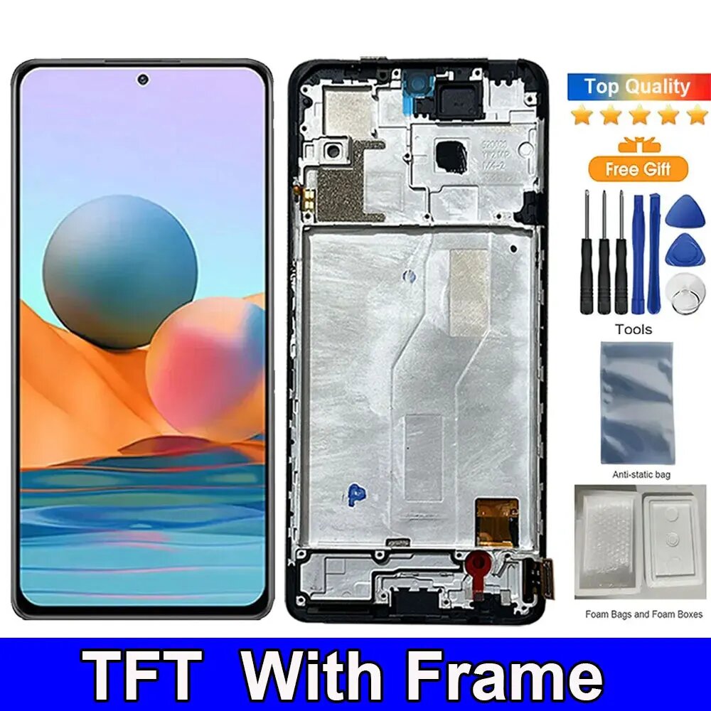 ЖК-дисплей AMOLED 6,67 дюйма для Xiaomi Redmi Note 10 Pro, с рамкой и сенсорной TFT With Frame