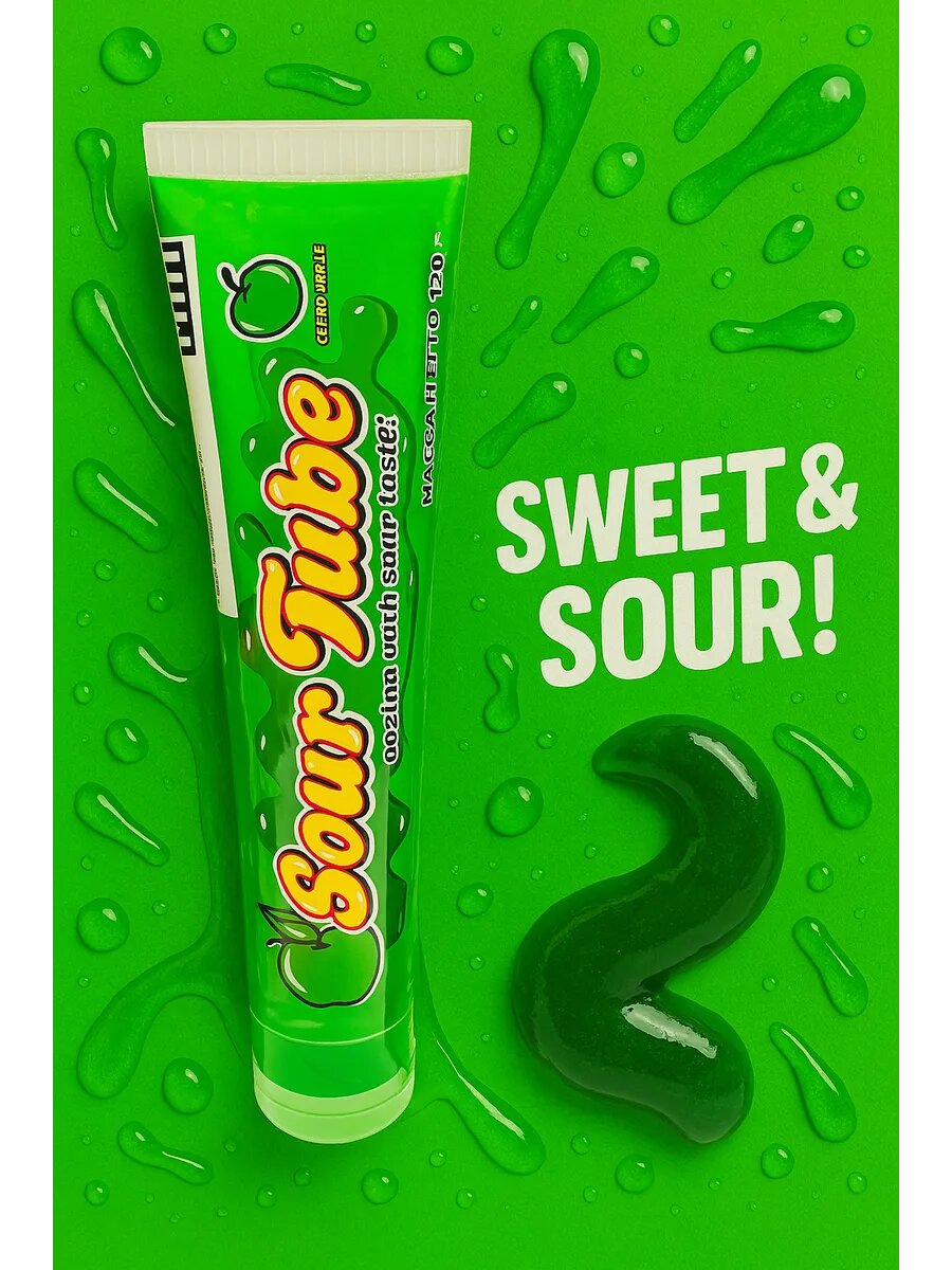 Жидкая карамель кислая конфета Sour Tube со вкусом зеленого яблока 1шт