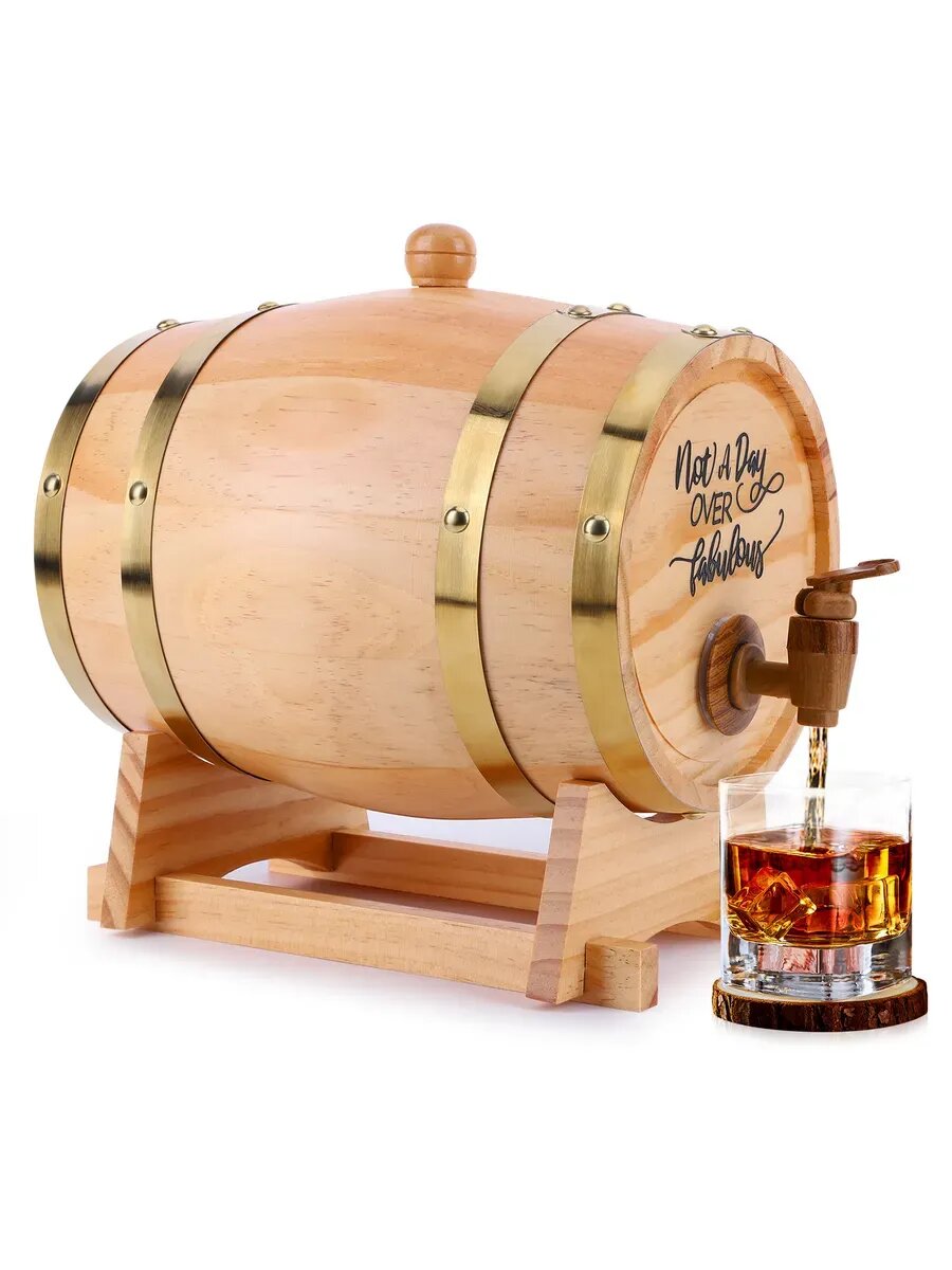 3л бочка для виски с гравировкой, подставкой, краном, дубова