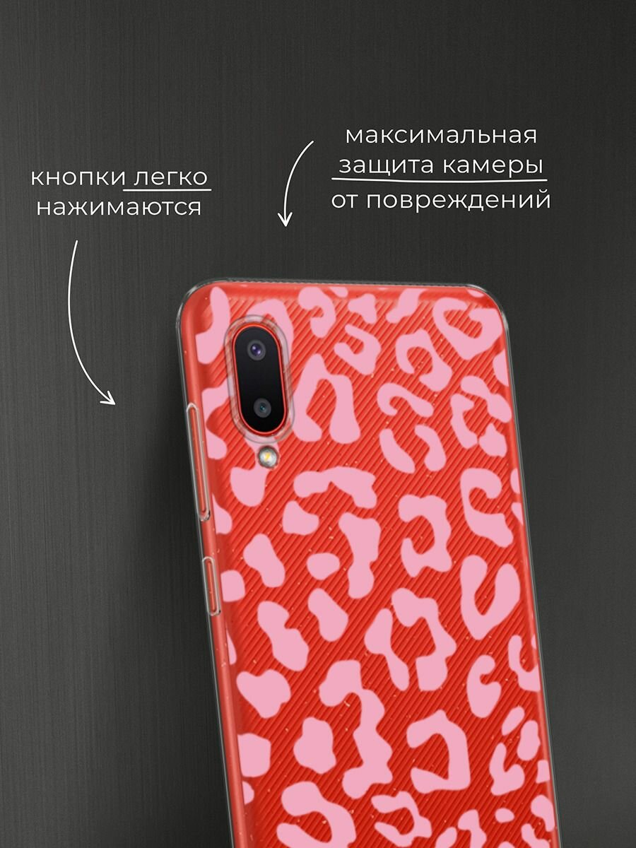 Чехол на Samsung Galaxy A02 / Самсунг Галакси А02 с принтом Паттерн розовый леопард, прозрачный — фото 1