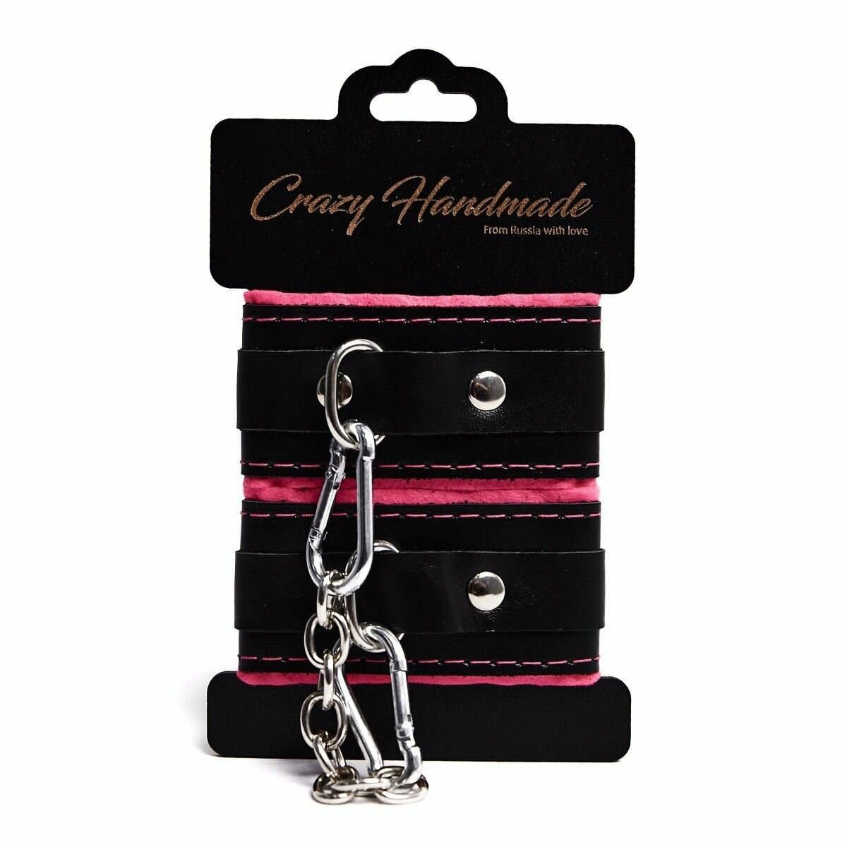 Наручники для взрослых с мягкой подкладкой, черный с розовым, металлическая цепь