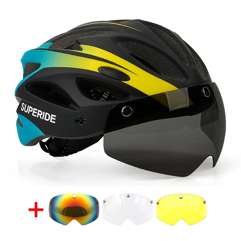 Велошлем SUPERIDE желтый с визором, Yellow 4 lens