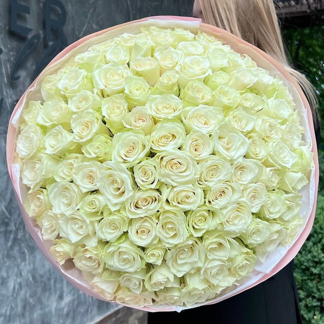 Букет из белых роз 101 шт, красивый букет цветов, шикарный, премиум цветы, премиум букет