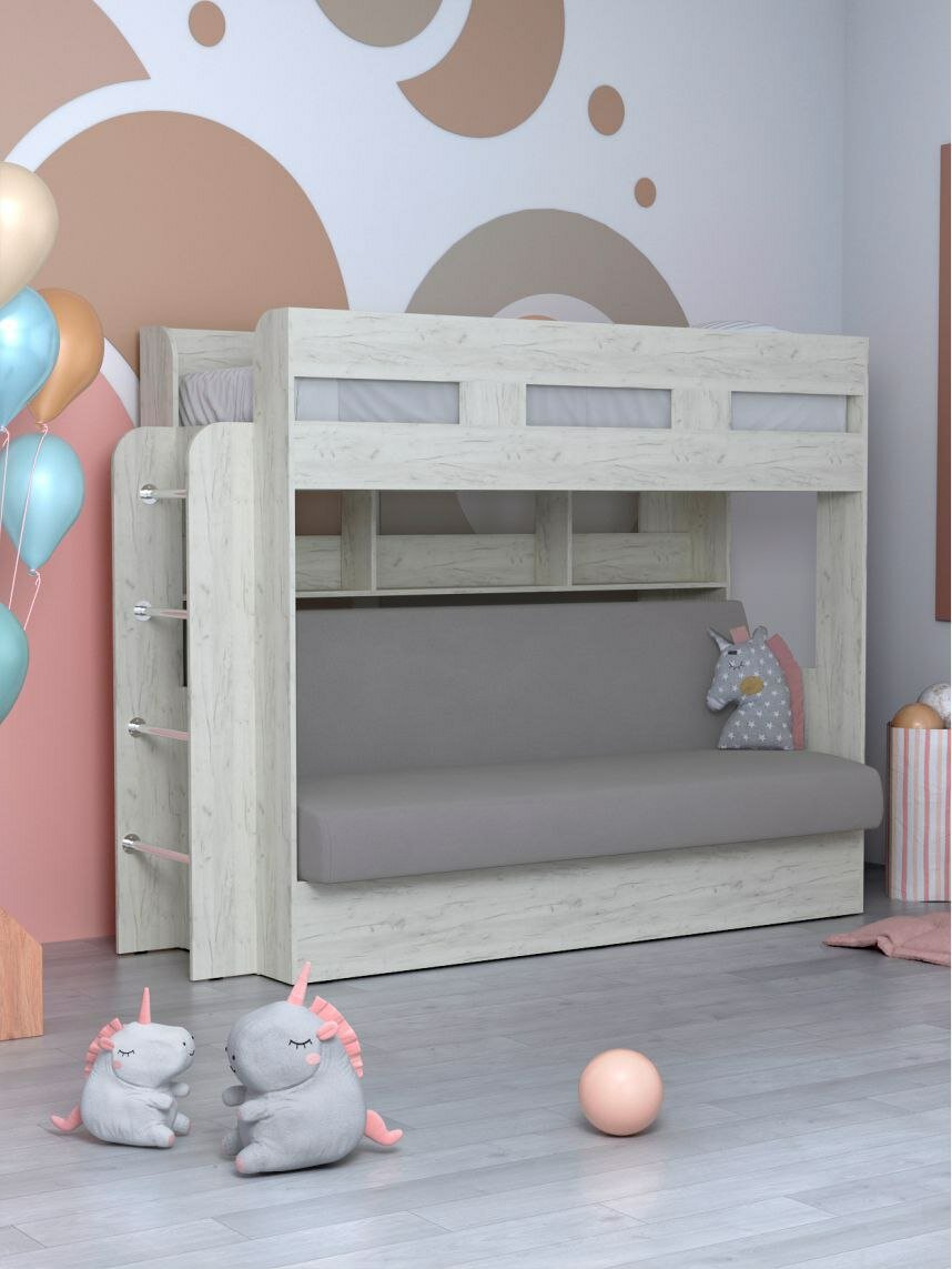 Двухъярусная кровать Fortuna_Kids "Дива", с диваном и бортиком на втором ярусе, ЛДСП 16мм