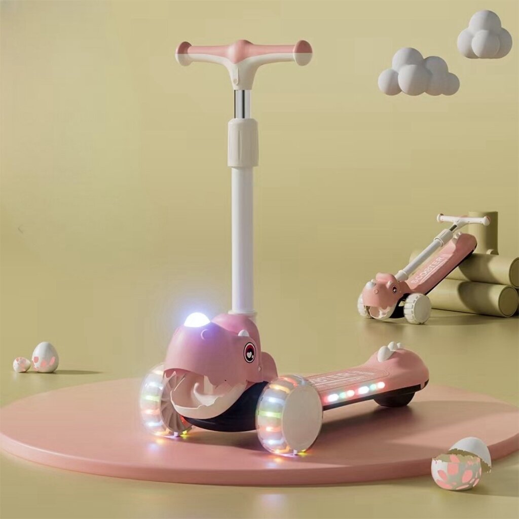 Самокат детский трехколесный, с музыкой, светящимися колесами, складной, регулировка по высоте