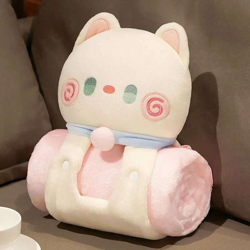 Мультяшный плед, "Большие глаза", двойной, 100х80 см, мягкий, фланелевый, с кошкой