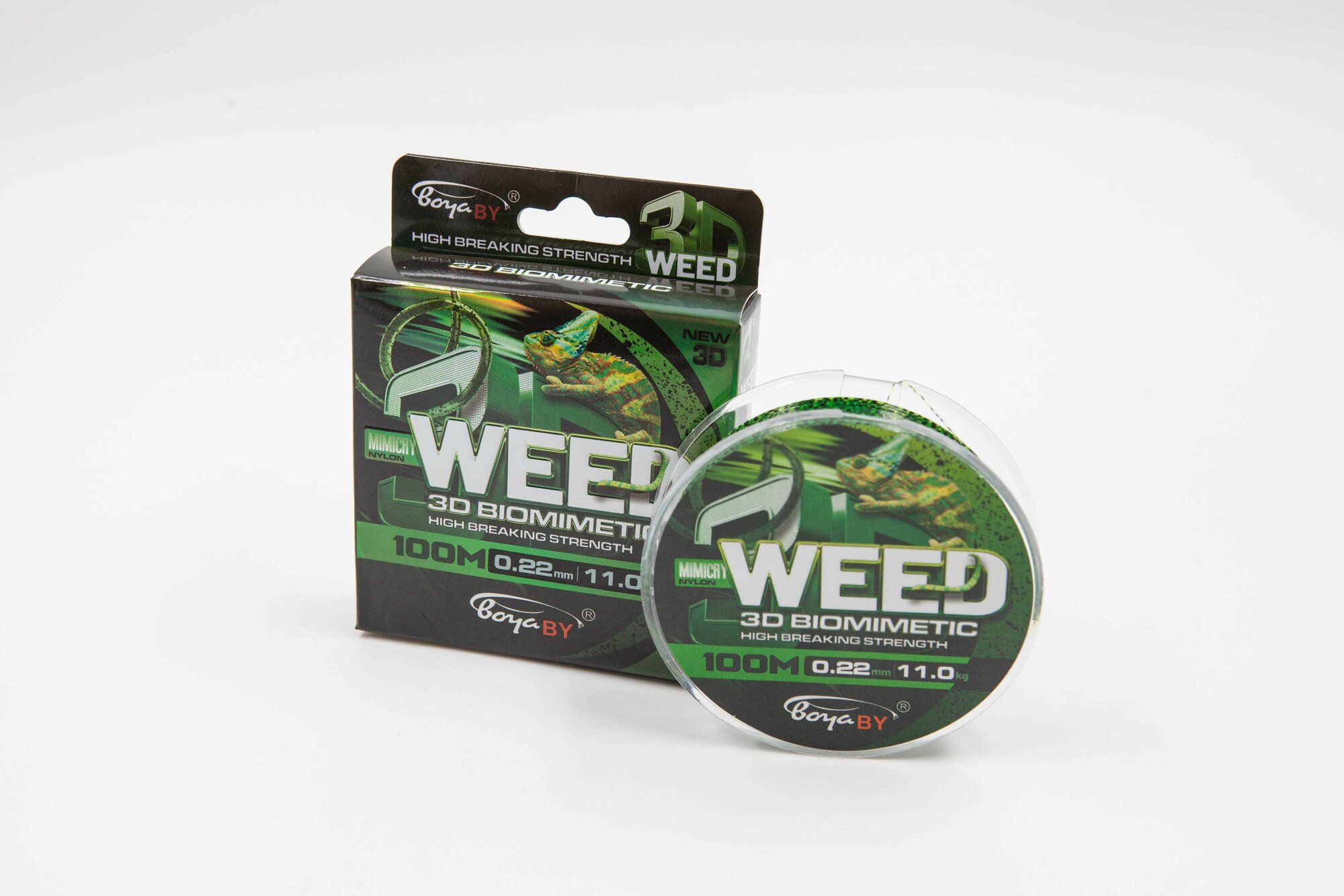 Леска нейлоновая BoyaBY 3D Weed 0.22 мм 11 кг зеленая суперпрочная для ловли в зарослях и коряжнике