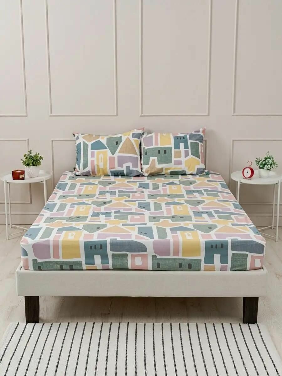 YERRNA Простыня на резинке 120х200+26, хлопок натуральный, перкаль, подходит под размеры икея IKEA, 1,5 спальная YERRNA, Шуйские ситцы