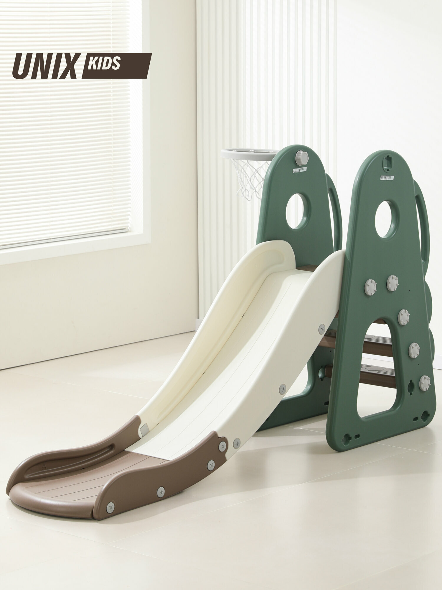 Горка детская для дома и улицы UNIX Kids Dino Green пластиковая со скатом 160 см