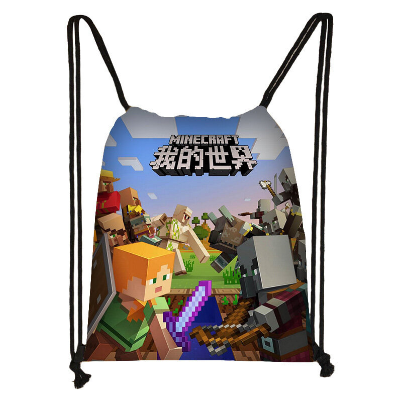 Персонализированная модная сумка для покупок Minecraft, креативная карманная сумка на шнурке, портативная детская уличная студенческая сумка на шнурке, оптовая продажа