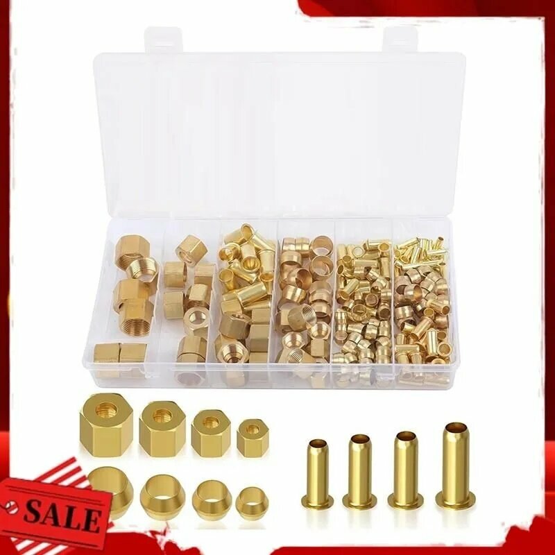 (F P N I) 180 шт. Ассортимент компрессионных фитингов - (1/4 дюйма, 3/8 5/16 1/2 дюйма) из латунной обжимной втулки, вставки и гайки