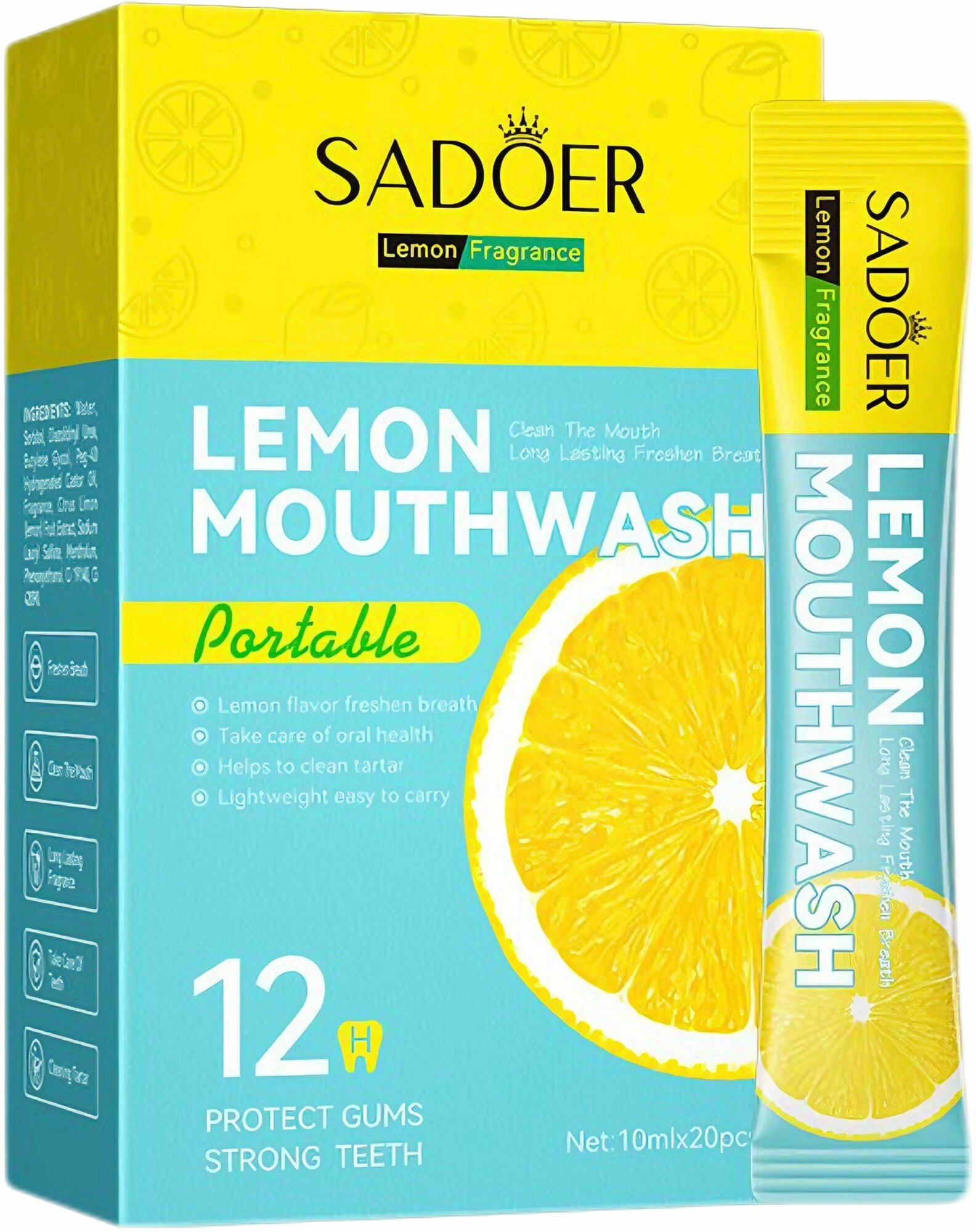 SADOER Ополаскиватель для полости рта Лимон 20 штук по 10 мл.