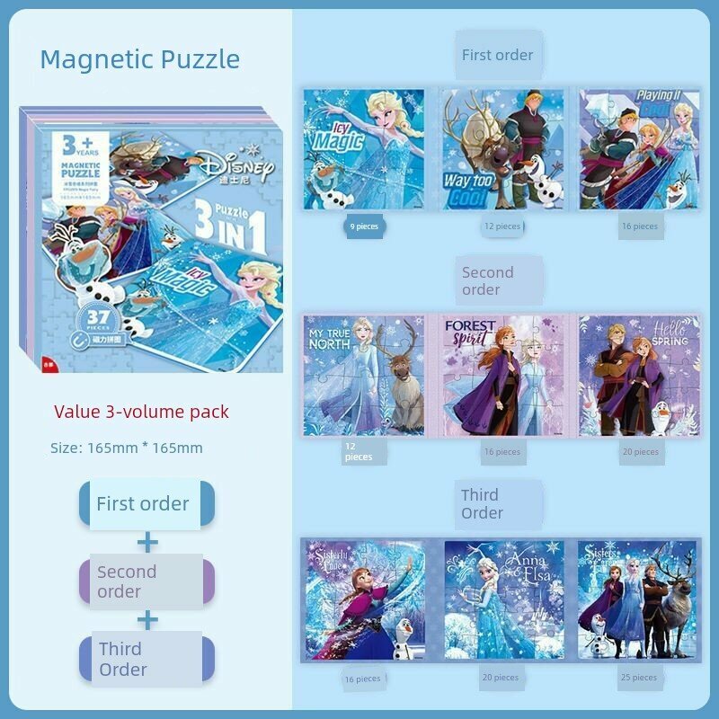 Магнитная головоломка Disney Frozen 3-книжный набор (1+2+3 уровня) для детей 3-6 лет, обучающая игрушка