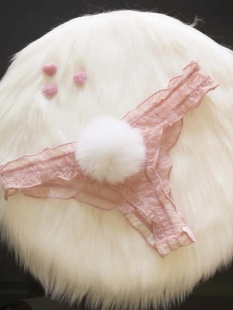 Сексуальные милые стринги с кроличьим хвостом, сексуальные кружевные трусики, женское дышащее полое бесшовное нижнее белье, стринги, горячие футболки, сексуальное нижнее белье Розовый, L, pink