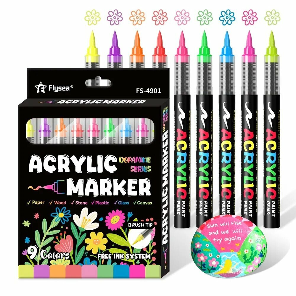 Flysea Набор маркеров Акриловый, 9 шт. для граффити