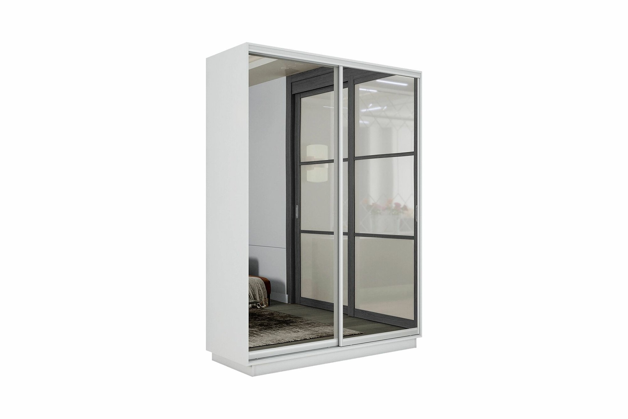 Шкаф-купе двухдверный с зеркалами Экспресс 2 белый снег