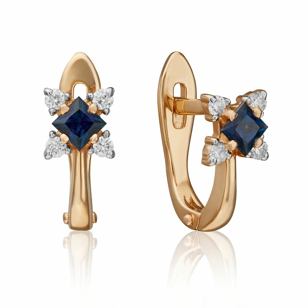 Серьги, красное золото, 585 проба, бриллиант, сапфир