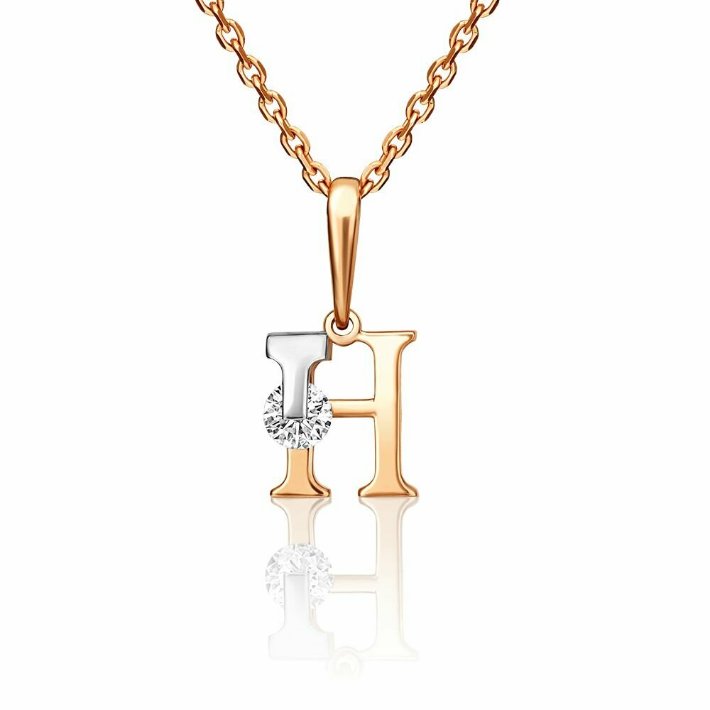 Подвеска, комбинированное золото, 585 проба, родирование, фианит