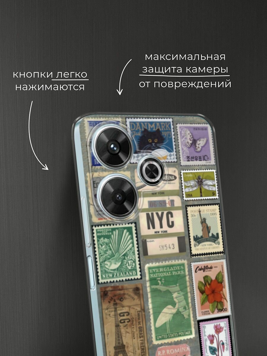 Чехол на Сяоми Редми Ноут 13R/Редми 13/Поко М6 4G/M6 Плюс с принтом Коллаж из марок — фото 1
