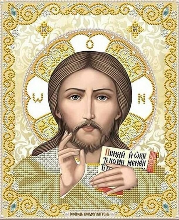 Рисунок на ткани Благовест "Господь Вседержитель в жемчуге" 20x25 см, Иконы Святые Религия