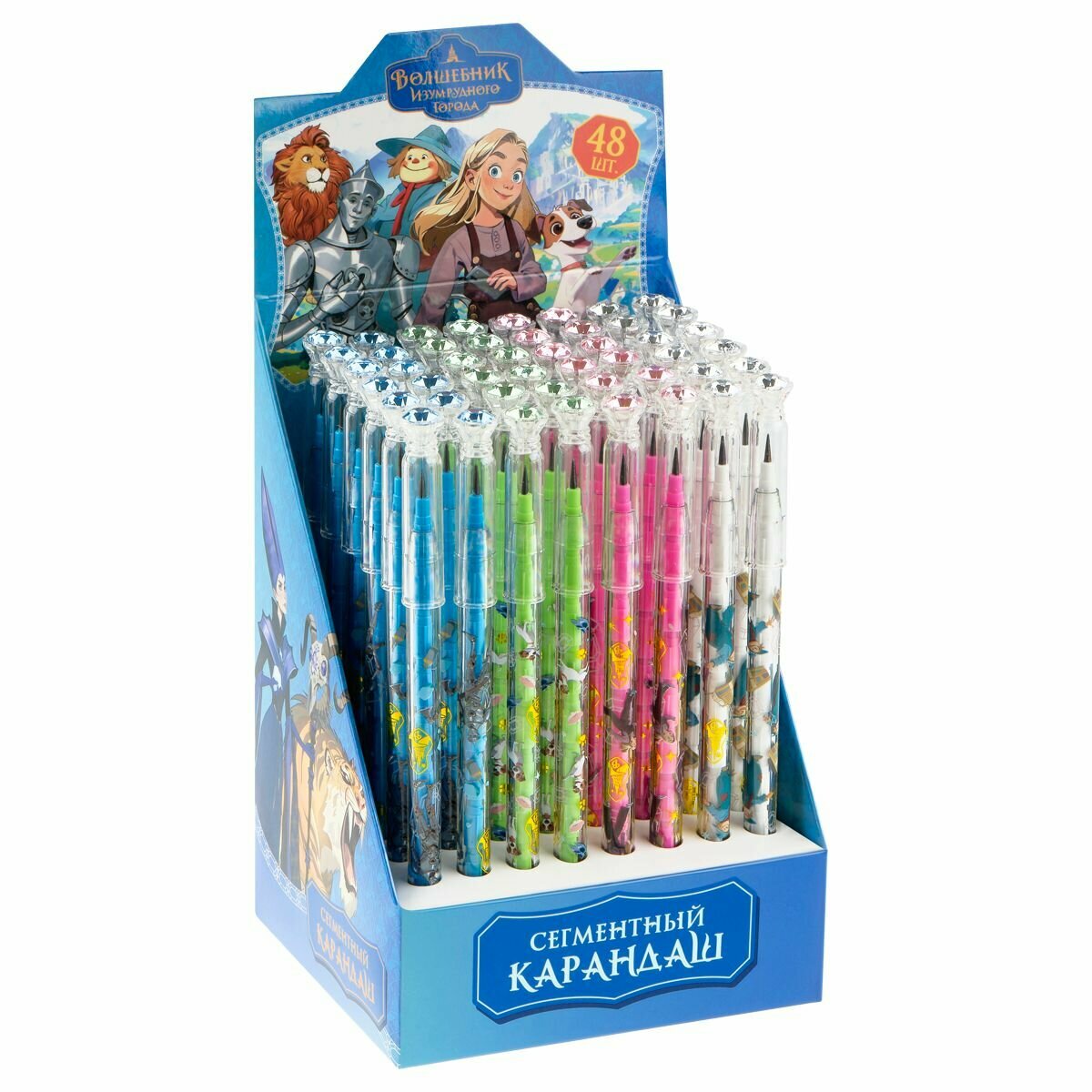 48 шт. Карандаш сегментный Мульти-Пульти "Волшебник Изумрудного города", с топпером-кристаллом, ассорти, шоу-бокс
