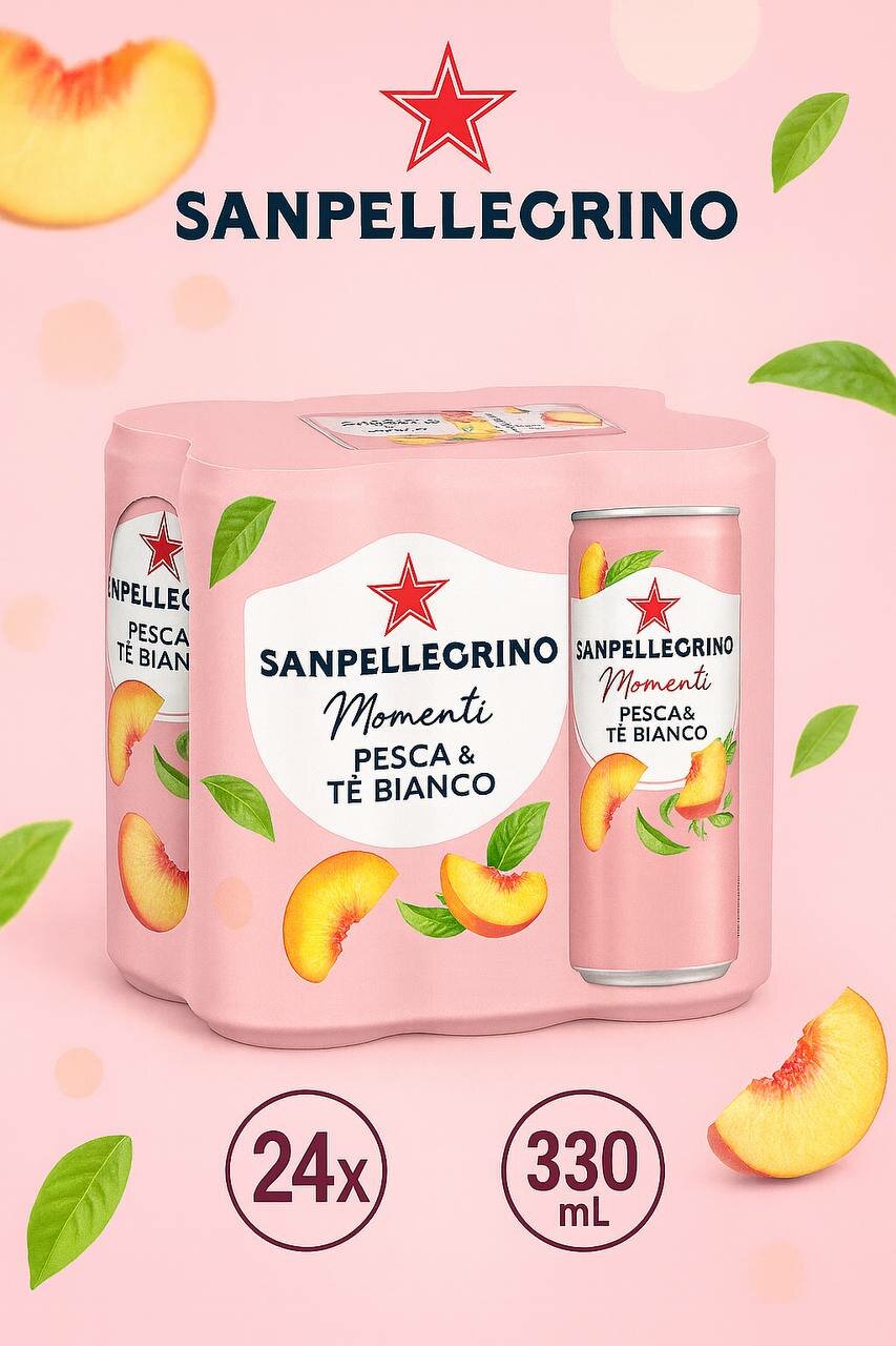 Газированный напиток Sanpellegrino Momenti Санпеллегрино Белый Персик, 24 шт * 330 мл, Италия