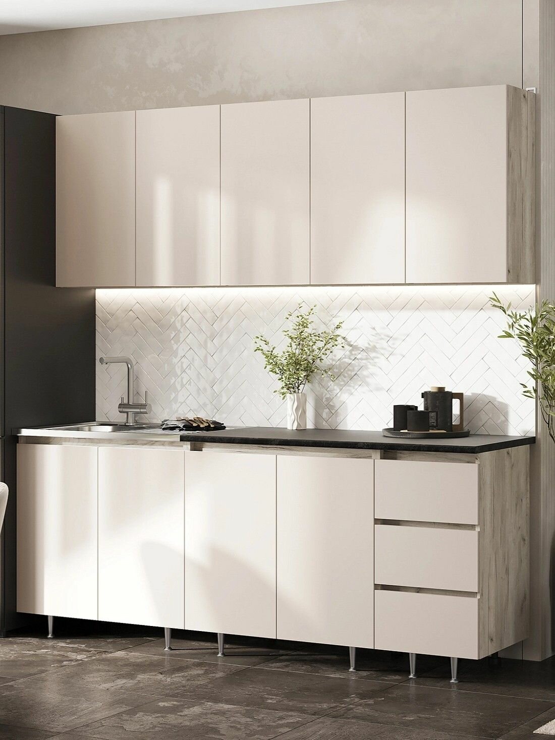 Кухня Челси 2,0м (Кашемир, Дуб Крафт серый (Кастилло темный))