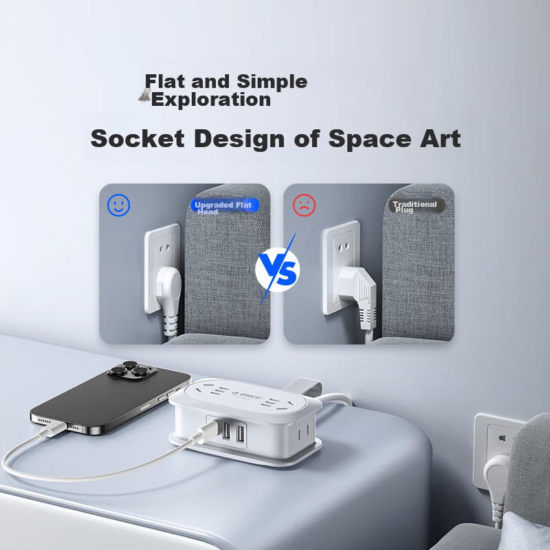 ORICO socket/USB socket/convenient socket/fast charging socket/power strip/pocket socket multi-function mini and compact with built-in wire winding storage, total length 1.36 meters — фото 1