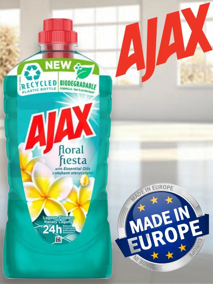 Средство для мытья полов AJAX "Морские цветы", антибактериальное, защита от запахов, 1 л