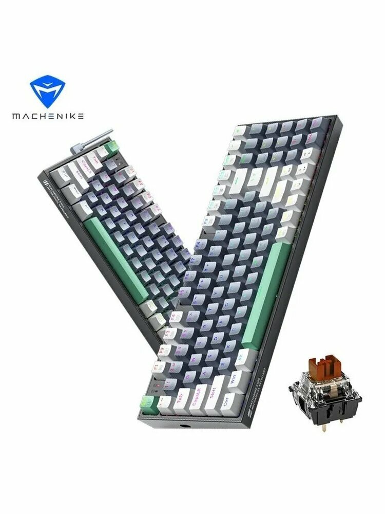 Machenike Клавиатура проводная клавиатура механическая K500-B94, (Outemu Brown), Русская раскладка, светло-зеленый, белый
