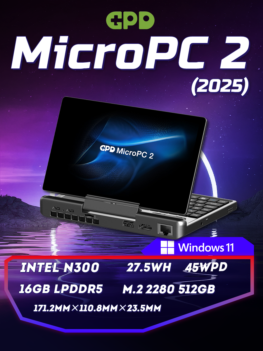 GPD Gamepad MicroPC 2 (2025), 7" , Windows 11 H, SSD 512ГБ, Intel i3