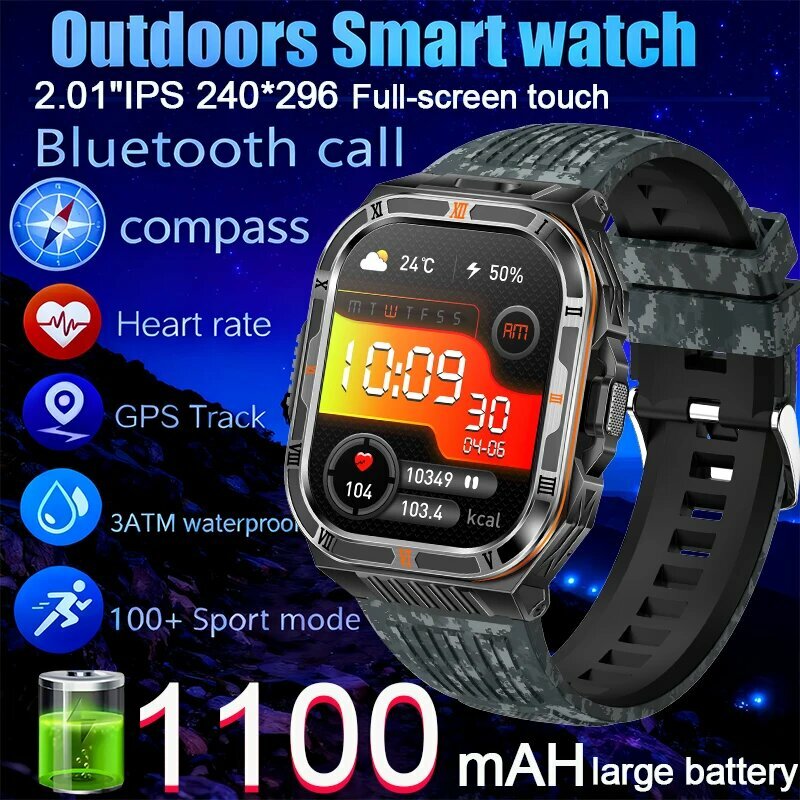 T-REX3 ULTRA New GPS Smart Watches 1100Mah Battery Compass 3ATM Waterproof Tactics Sport Flashlight BT call Smart Bracelet Man