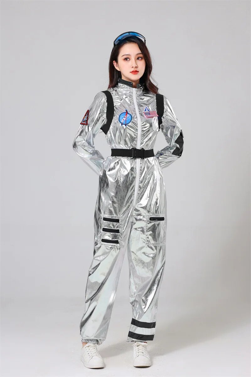 Серебряный костюм космонавта из полиэстера, взрослый XL, Adult female black