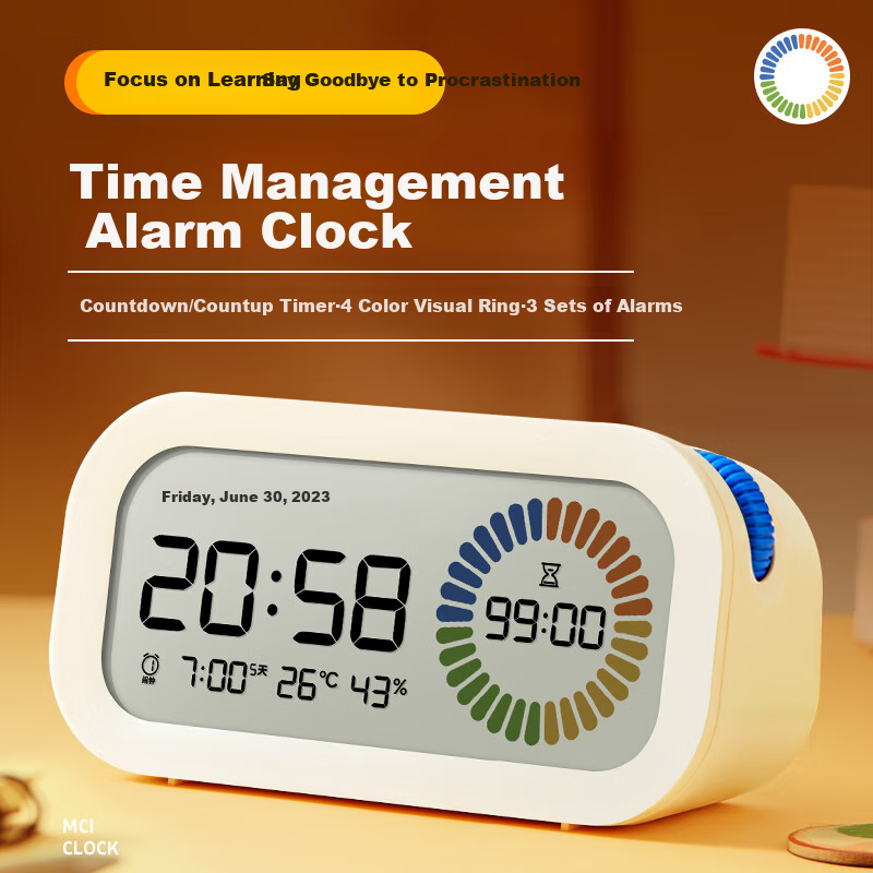 CodeShi Timer Alarm Clock Color Screen Visual Children's Student Learning Special Time Management Artifact Electronic Silent Clock Back to School Essential - White Blue