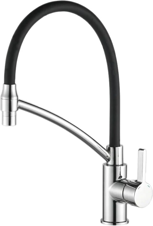 Смеситель для кухни Haiba HB643-7 HB73643-7 с гибким изливом, с поворотным изливом, хром, черный, глянцевый, однорычажный, латунный, с керамическим картриджем