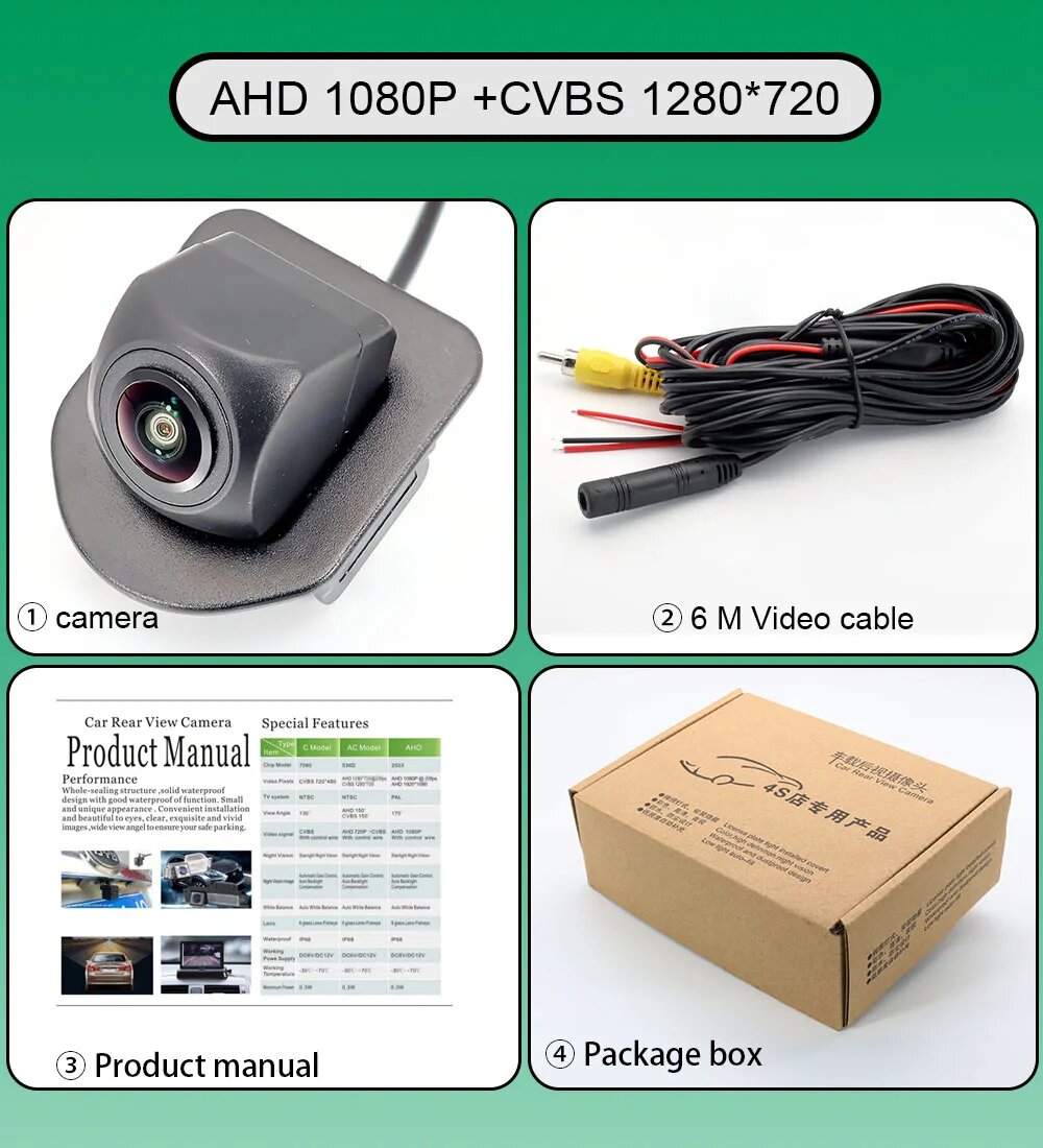 Камера заднего вида AHD 1080P CVBS 1280*720 для автомобиля