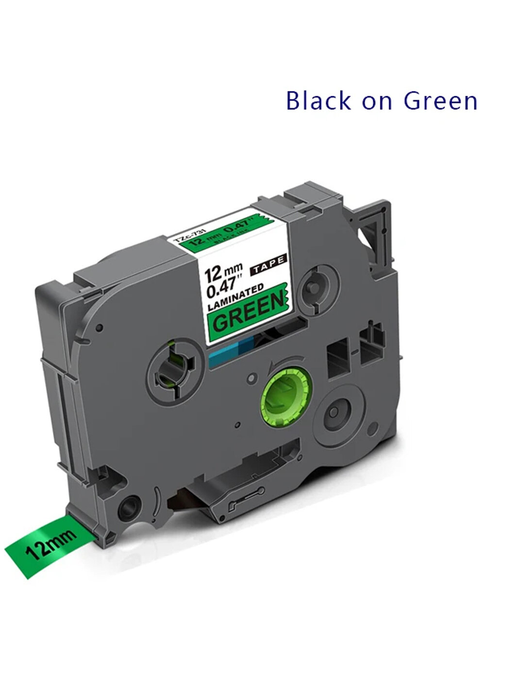 Картридж с термолентой TZc-731 tze 731 для принтеров этикеток Brother серии P-Touch, 12мм, x8м Черный текст на зеленом фоне