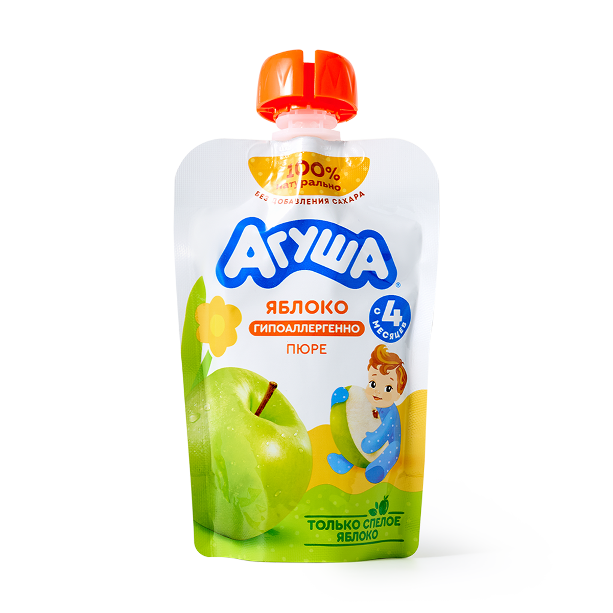 Пюре Агуша с фруктами "Яблоко", для детей от 4 месяцев, дой-пак, 90 г