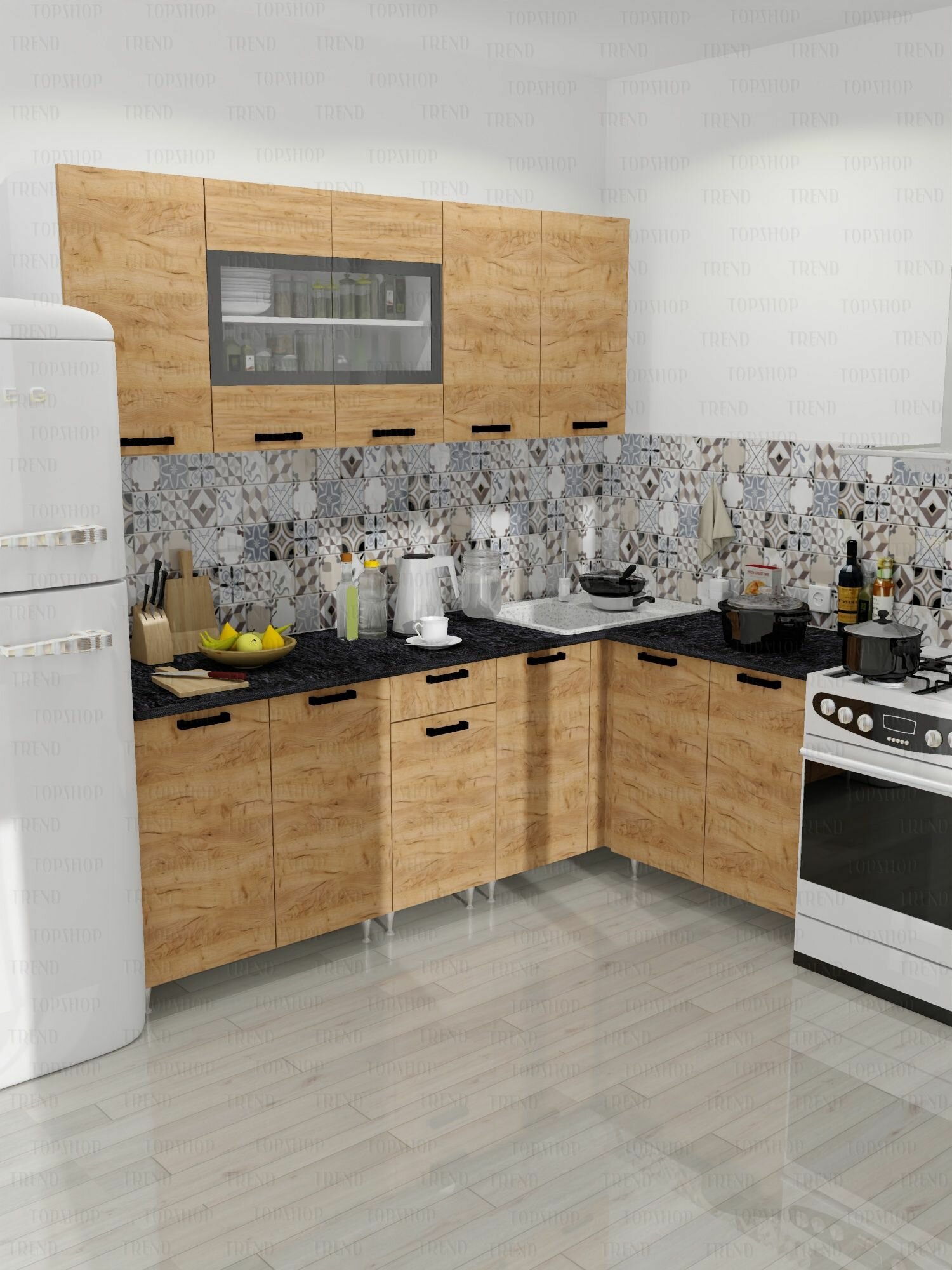 Угловой кухонный гарнитур 2.2х1.4 м, Крафт /Кастилло