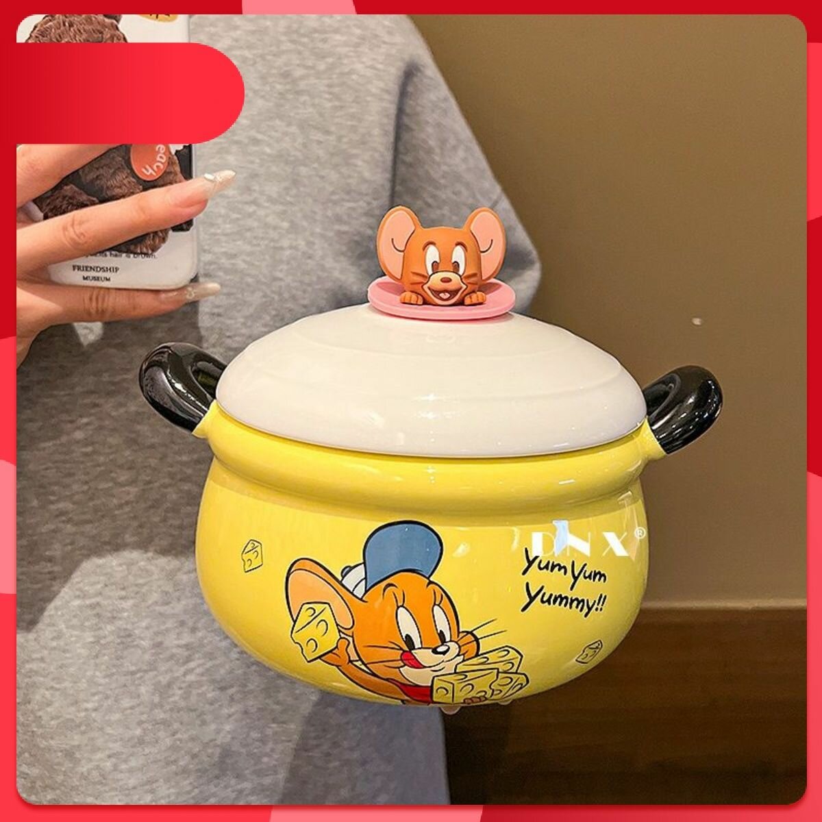 Бинауральная керамическая миска для супа "Кошки-мышки", 16х15 см