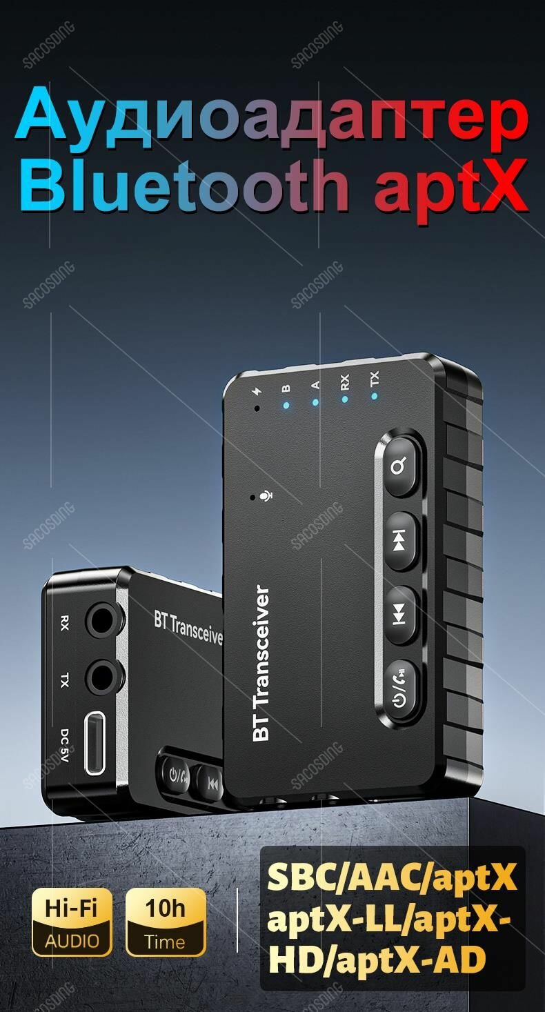 Bluetooth приемник и передатчик, поддержка aptX для Android и iOS, колонок, усилителя и наушников