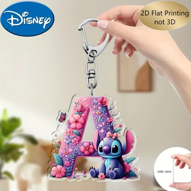 Брелок Disney «Лило и Стич» из акрила, 2 дюйма, с английскими буквами AZ, фиолетовый, для автомобильного зеркала заднего вида, подарок для мальчиков и девочек.
